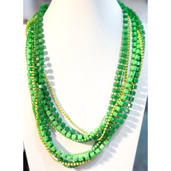 Unbranded | Jewelry | Vintage 96s 60s Green Plastic Multi Layer Strand ...